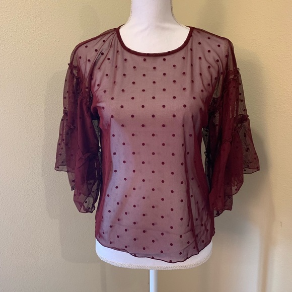 Express | Tops | Express Maroon Polka Dot Sheer Top Xs | Poshmark